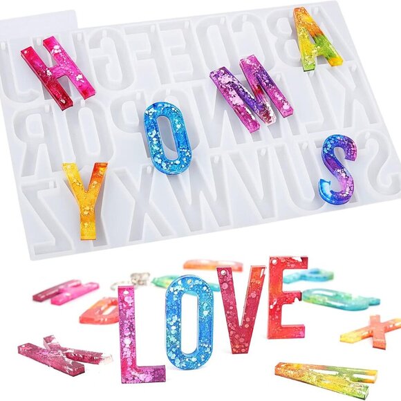 Other | Alphabet Keychain Molds With Hole Large Alphabet Resin Silicone ...